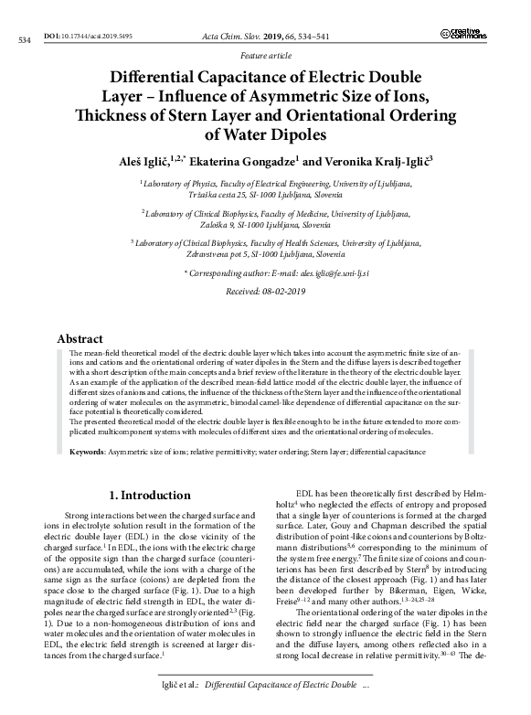 Pdf Differential Capacitance Of Electric Double Layer Influence Of