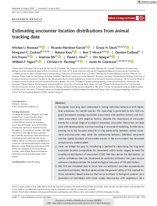 (PDF) Estimating encounter location distributions from animal tracking data