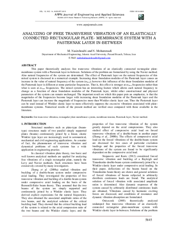 Pdf Analyzing Of Free Transverse Vibration Of An Elastically Connected Rectangular Plate