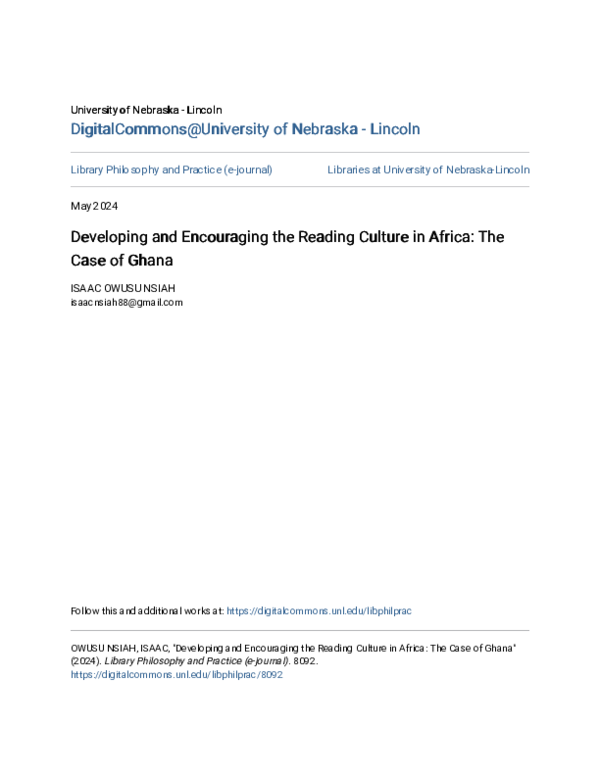 (PDF) Developing and Encouraging the Reading Culture in Africa: The ...