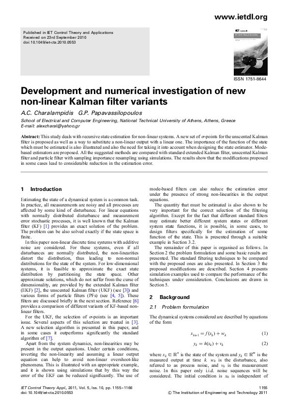 (PDF) Development and numerical investigation of new non-linear Kalman ...