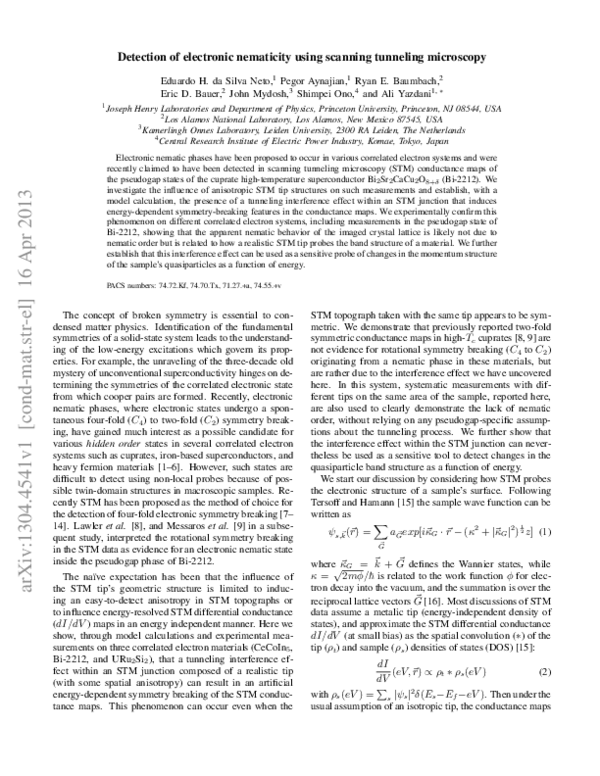 (PDF) Detection of electronic nematicity using scanning tunneling ...