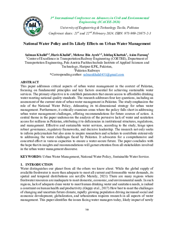 (PDF) National Water Policy and Its Likely Effects on Urban Water ...