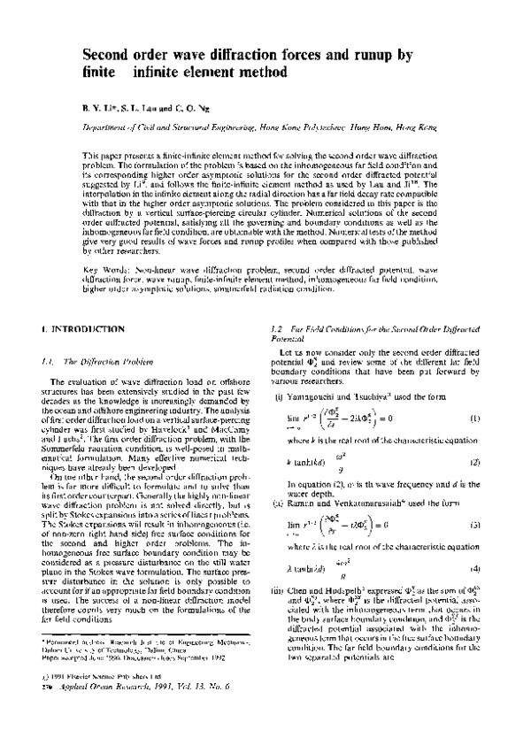 (PDF) Second order wave diffraction forces and runup by finite—infinite element method