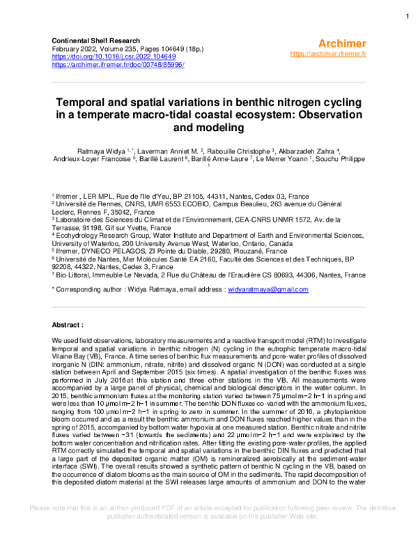 Temporal and spatial variations in benthic nitrogen cycling in a temperate macro-tidal coastal ...