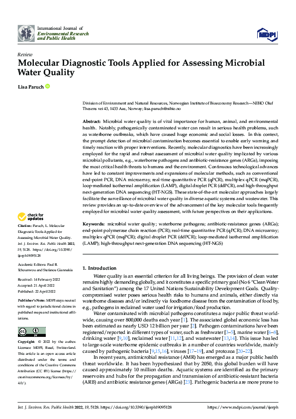 (PDF) Molecular Diagnostic Tools Applied for Assessing Microbial Water Quality