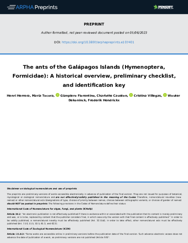 (PDF) The ants of the Galápagos Islands (Hymenoptera, Formicidae): A historical overview ...