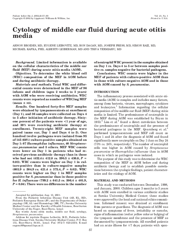 (PDF) Cytology of middle ear fluid during acute otitis media