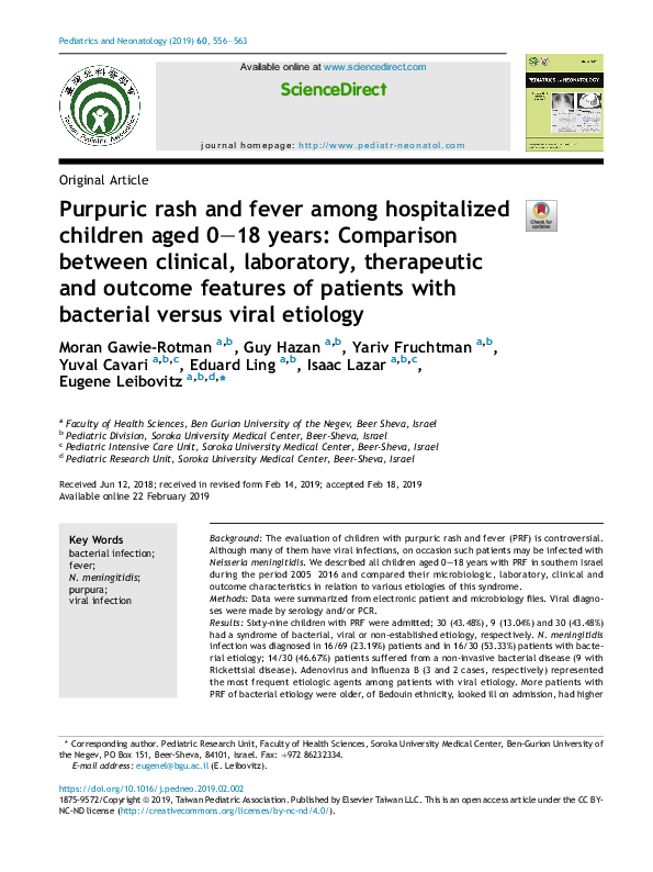 (PDF) Purpuric rash and fever among hospitalized children aged 0–18 ...
