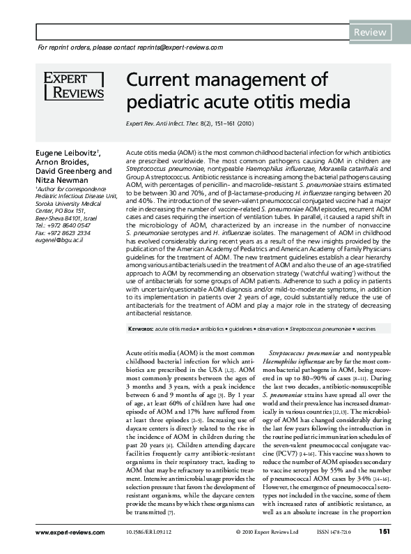 (PDF) Current management of pediatric acute otitis media