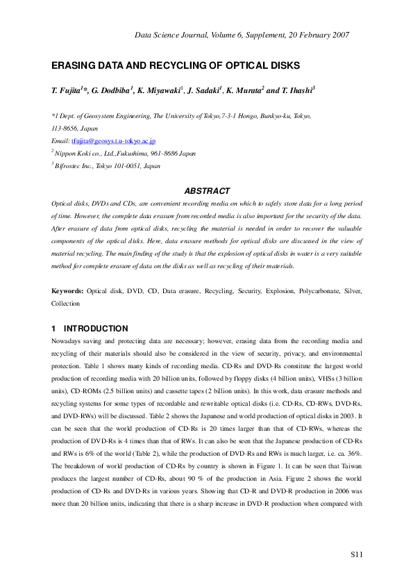 (PDF) Erasing Data and Recycling of Optical Disks