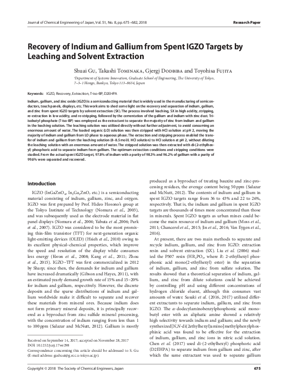 (PDF) Recovery of Indium and Gallium from Spent IGZO Targets by ...