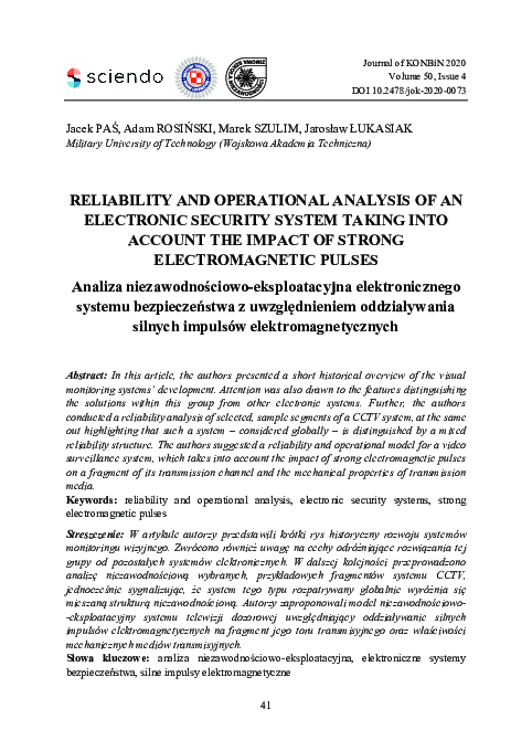 (PDF) Reliability and Operational Analysis of an Electronic Security ...