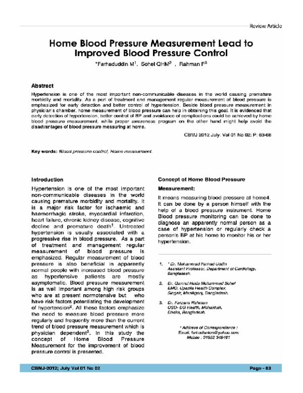 (PDF) Home Blood Pressure Measurement Lead to Improved Blood Pressure ...