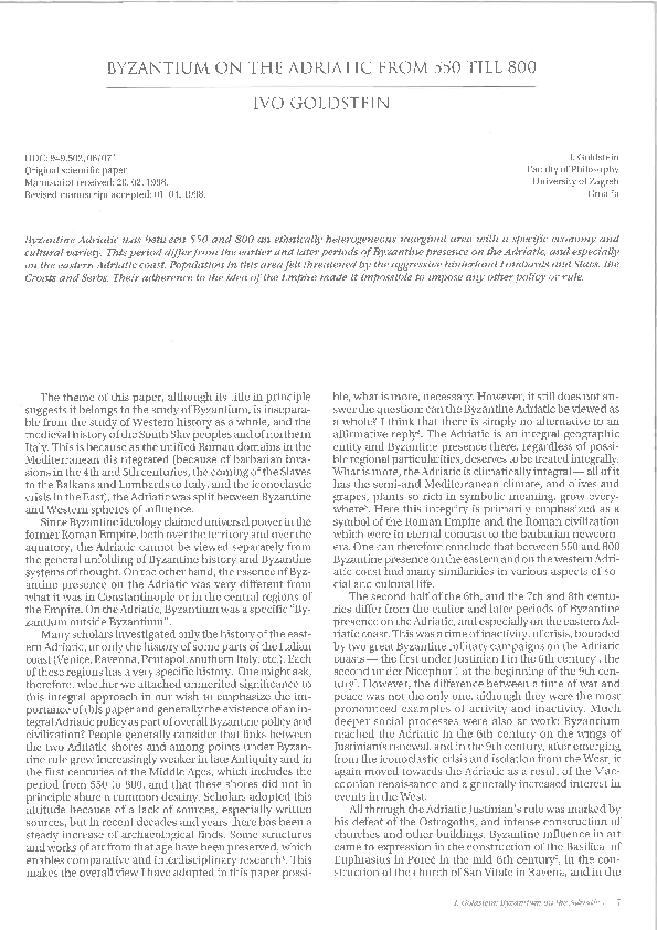 (PDF) Bizant na Jadranu od 550. do 800. godine