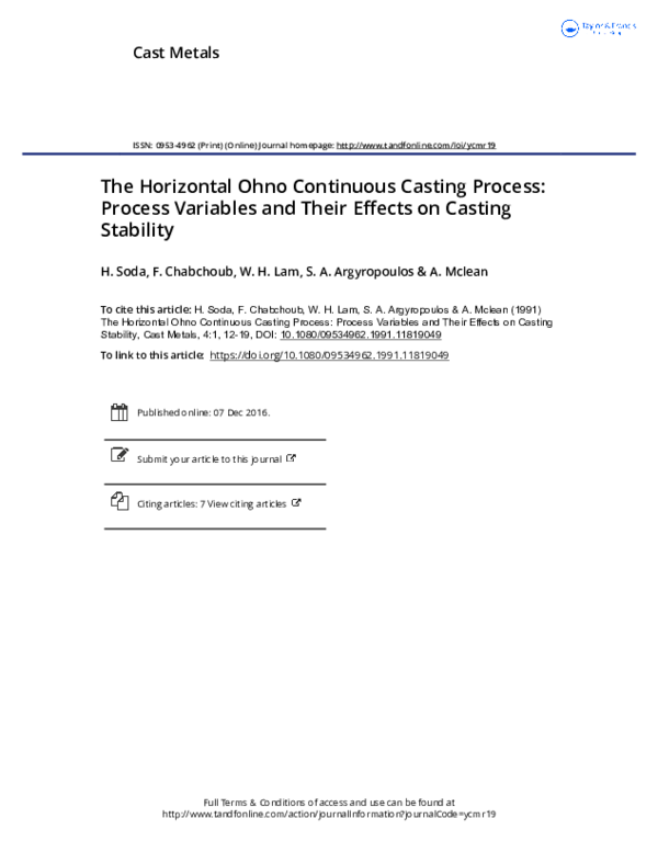 (PDF) The Horizontal Ohno Continuous Casting Process: Process Variables ...