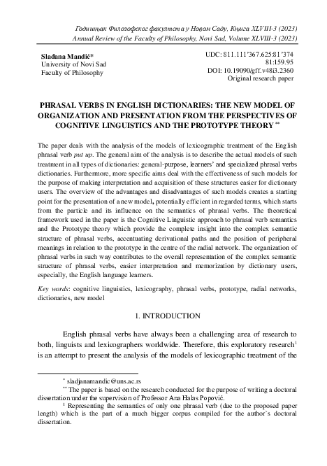 (PDF) PHRASAL VERBS IN ENGLISH DICTIONARIES: THE NEW MODEL OF ...