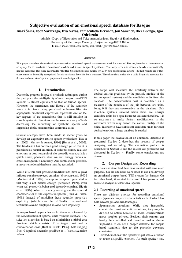 (PDF) Subjective evaluation of an emotional speech database for Basque