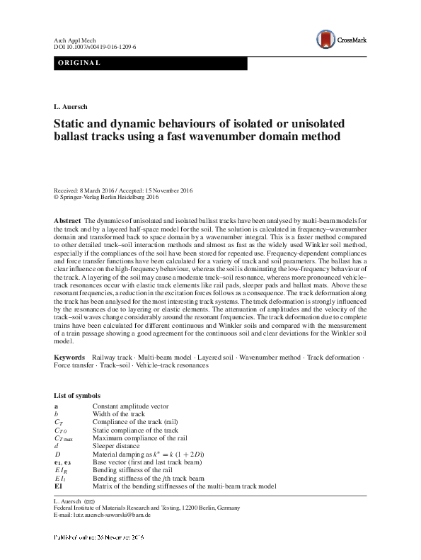 (PDF) Static and dynamic behaviours of isolated or unisolated ballast ...