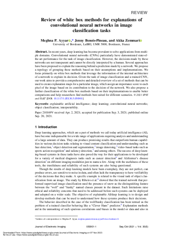 (PDF) Review of white box methods for explanations of convolutional neural networks in image ...