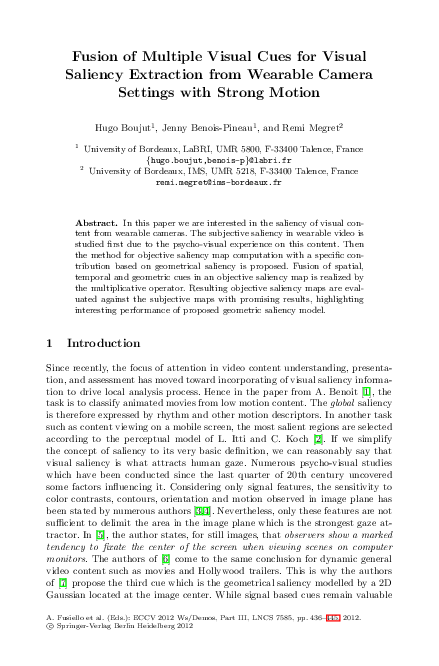 (PDF) Fusion of Multiple Visual Cues for Visual Saliency Extraction from Wearable Camera ...