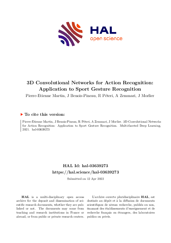 Pdf 3d Convolutional Networks For Action Recognition Application To