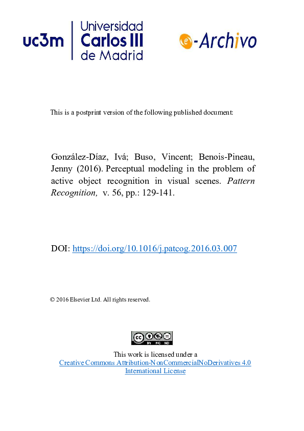 Pdf Perceptual Modeling In The Problem Of Active Object Recognition