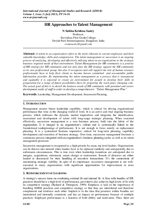 (PDF) HR Approaches to Talent Management