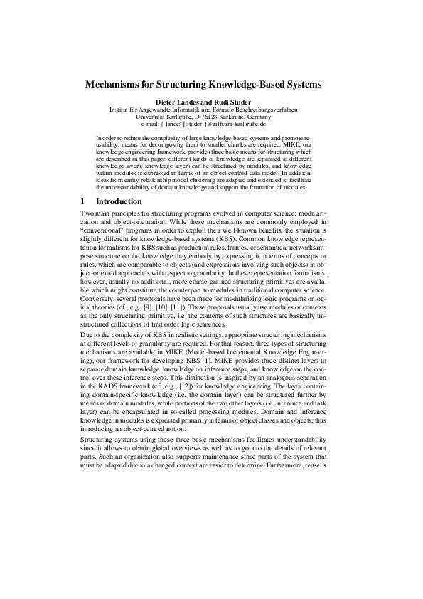 (PDF) Mechanisms for structuring knowledge-based systems