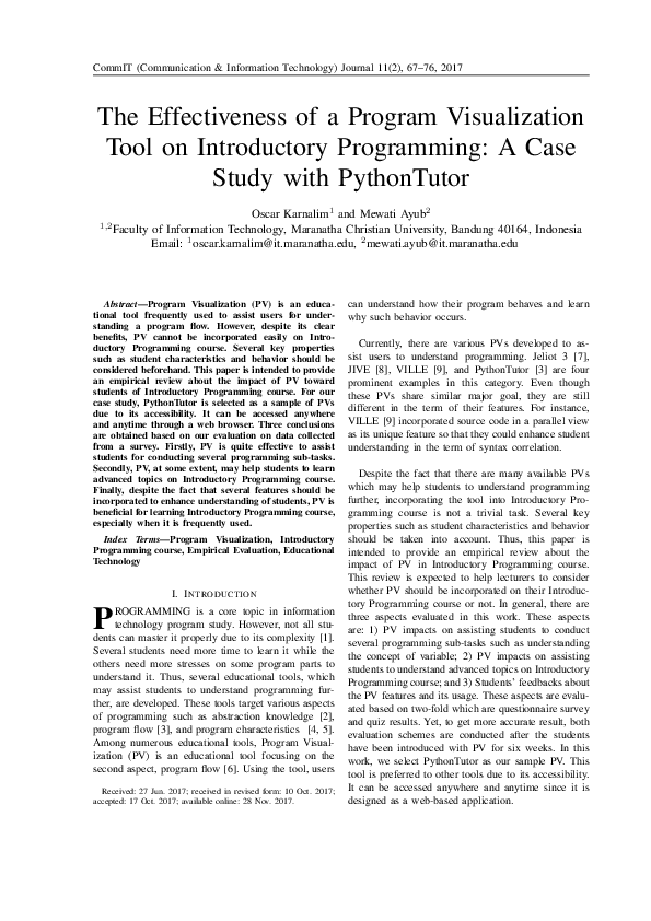 (PDF) The Effectiveness of a Program Visualization Tool on Introductory Programming: A Case ...