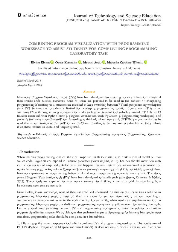 (PDF) Combining program visualization with programming workspace to assist students for ...