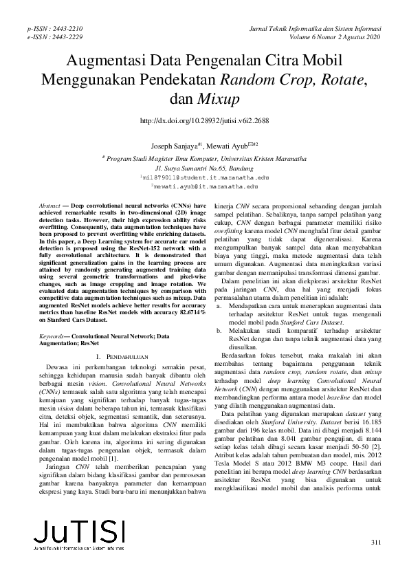 (PDF) Augmentasi Data Pengenalan Citra Mobil Menggunakan Pendekatan Random Crop, Rotate, dan Mixup