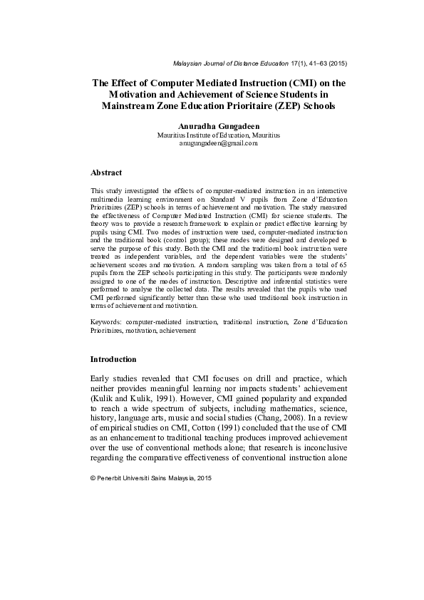 (PDF) The Effect of Computer Mediated Instruction ( CMI ) on the ...