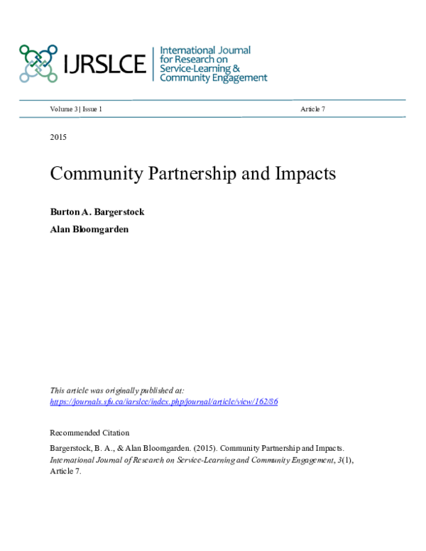 (PDF) Community Partnerships and Impacts