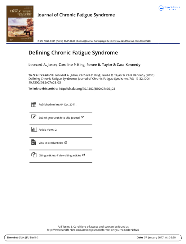 (PDF) Defining Chronic Fatigue Syndrome