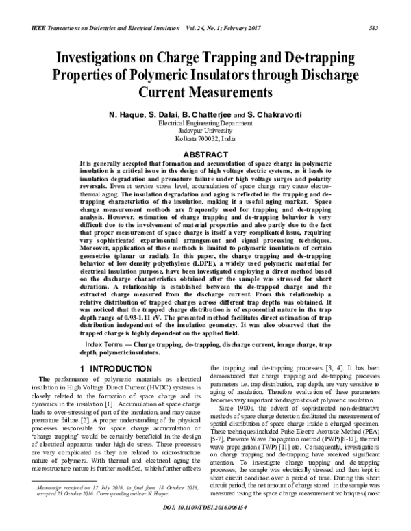 (PDF) Investigations on charge trapping and de-trapping properties of polymeric insulators ...