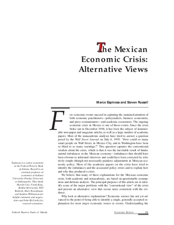 (PDF) Understanding the he Mexican Economic Crisis : Alternative Views ...