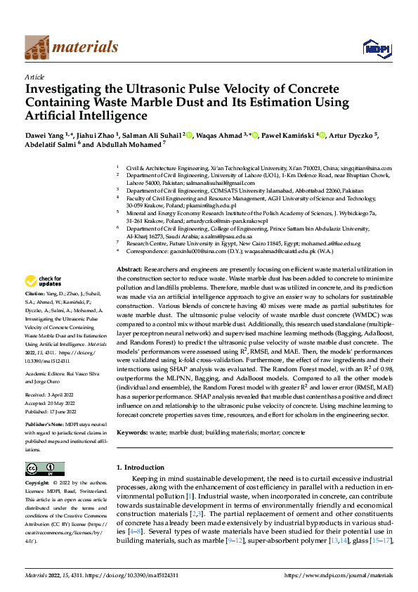 (PDF) Investigating the Ultrasonic Pulse Velocity of Concrete Containing Waste Marble Dust and ...