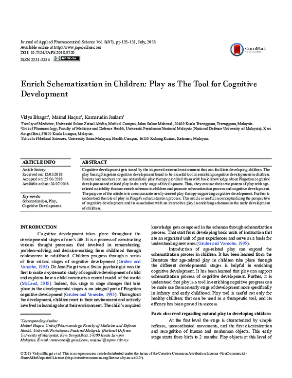 (PDF) Enrich Schematization in Children: Play as The Tool for Cognitive ...