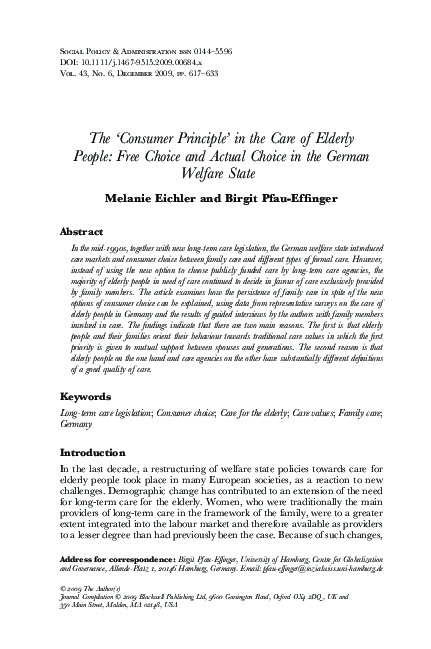 (PDF) The ‘Consumer Principle’ in the Care of Elderly People: Free ...