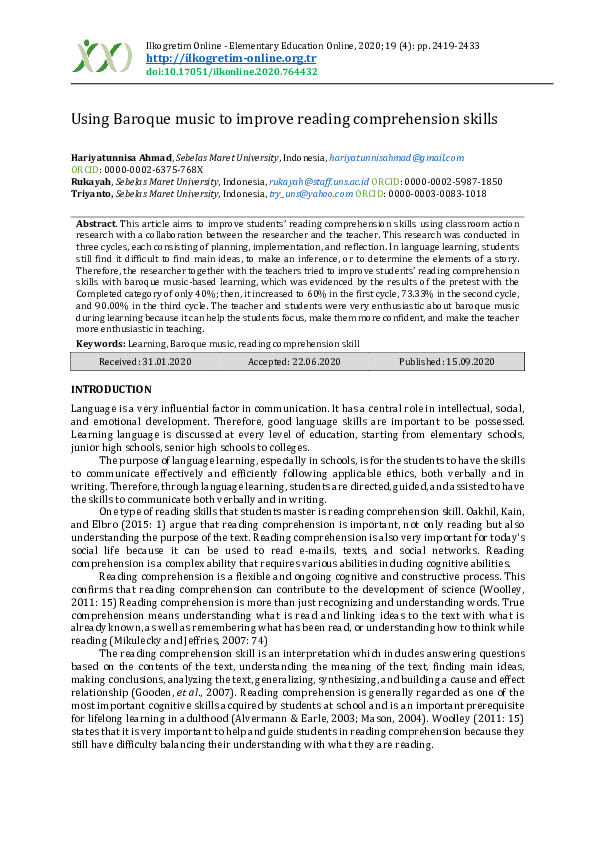 (PDF) Using Baroque music to improve reading comprehension skills