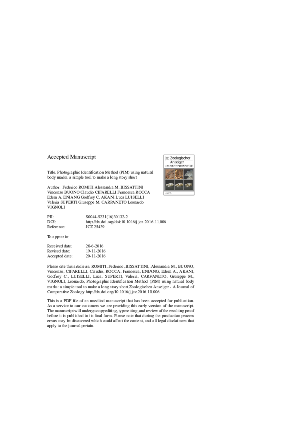 (PDF) Photographic identification method (PIM) using natural body marks ...