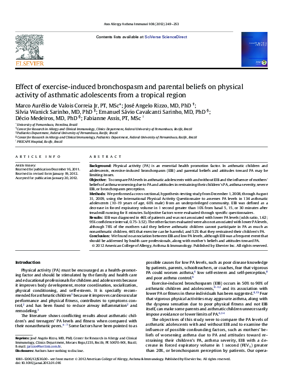 (PDF) Effect of exercise-induced bronchospasm and parental beliefs on ...
