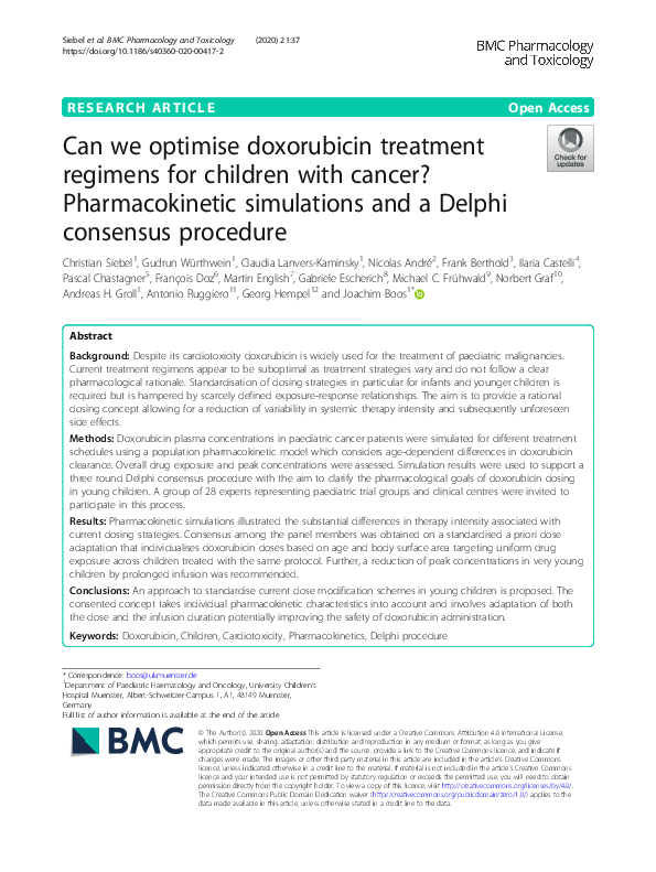 (PDF) Can we optimise doxorubicin treatment regimens for children with cancer? Pharmacokinetic ...
