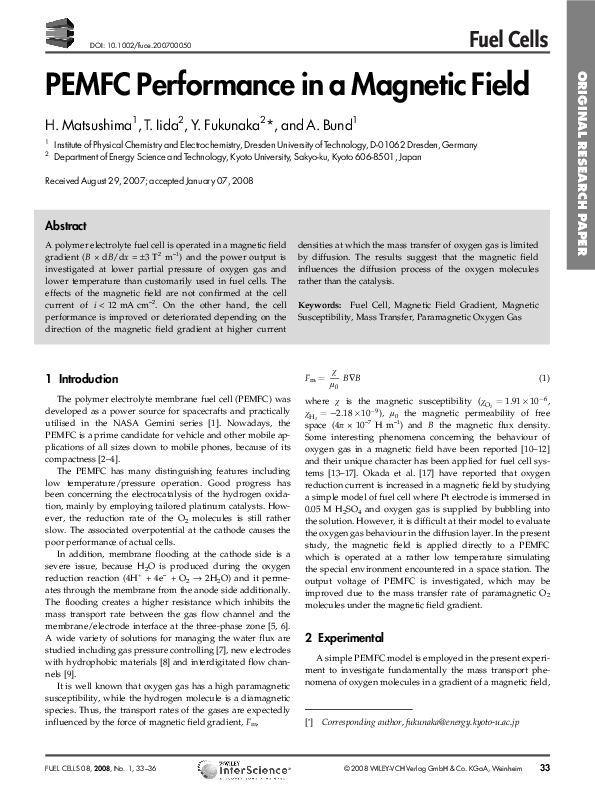 (PDF) PEMFC performance in a magnetic field
