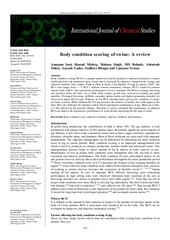 (PDF) Body condition scoring of swine: A review
