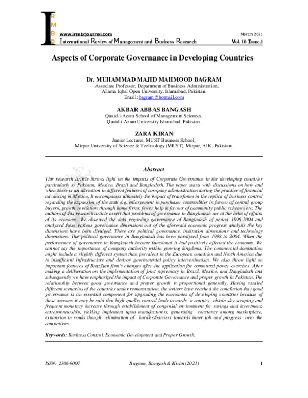(PDF) Aspects of Corporate Governance in Developing Countries