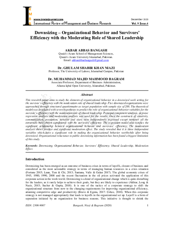 (PDF) Downsizing-Organizational Behavior and Survivors Efficiency with the Moderating Role of ...