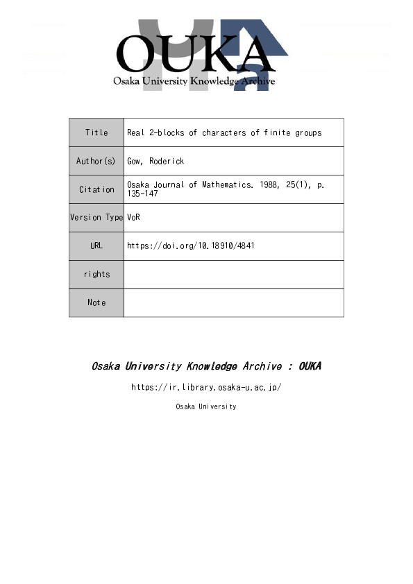 (PDF) Real 2-blocks of characters of finite groups