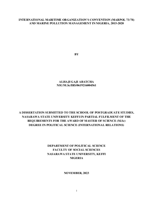(PDF) IMO CONVENTION'S AND MARINE POLLUTION MANAGEMENT IN NIGERIA BY ...